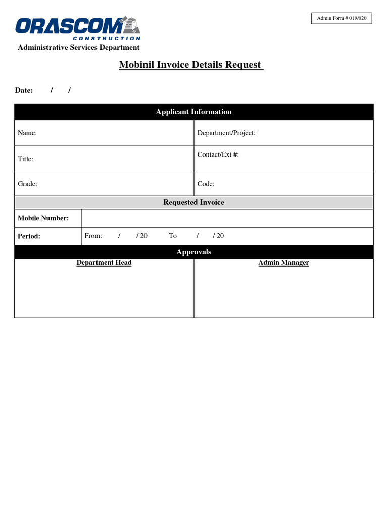 Mobinil Invoice Request Form | PDF