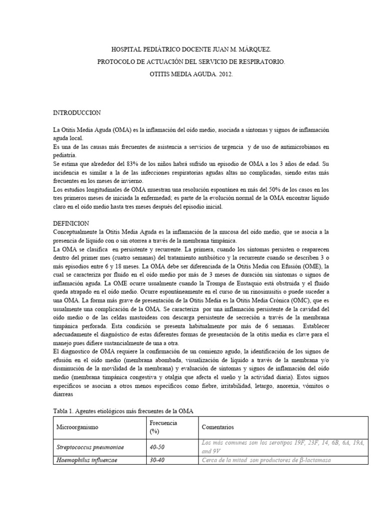 Protocolo Otitis Media Aguda Pediátrica | PDF | Microbiología | Ciencias de la Salud