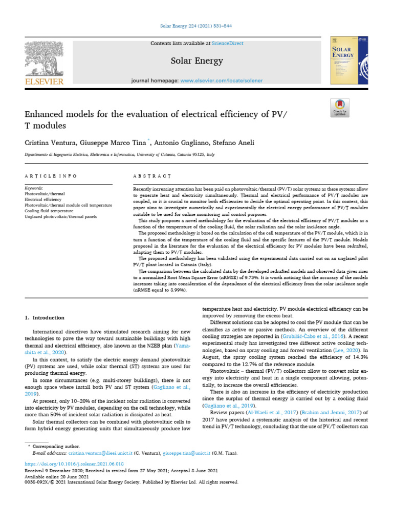 Enhanced models for the evaluation of electrical efficiency of PV - T ...