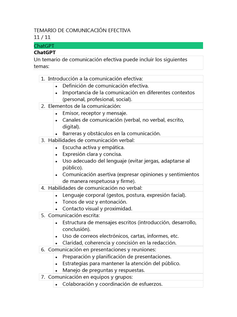 Temario de Comunicación Efectiva | PDF | Comunicación | Comunicación no verbal
