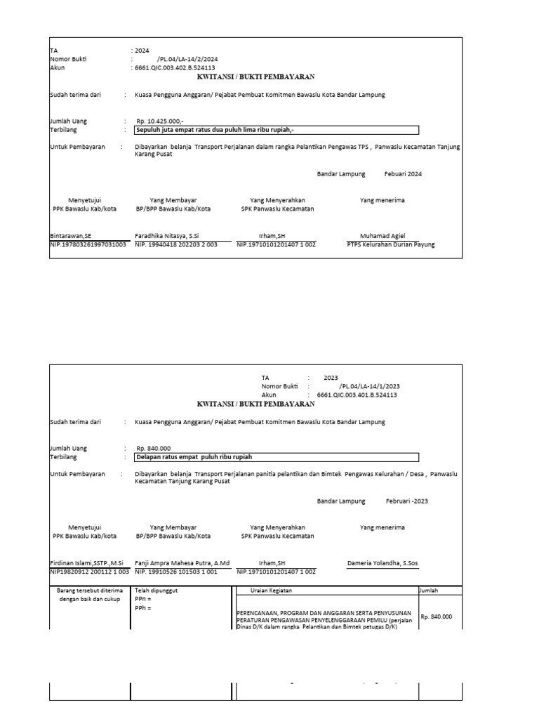 Kwitansi SPJ Bawaslu | PDF