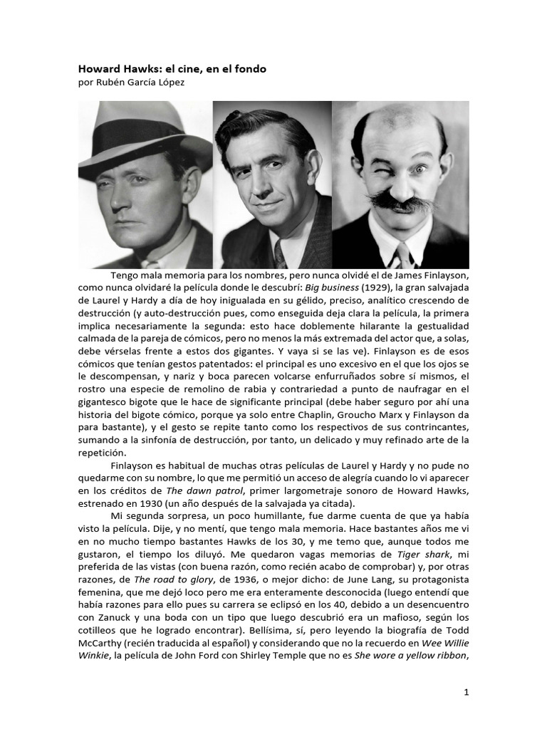 Howard Hawks: El Cine, en El Fondo | PDF | Camareros | Amor