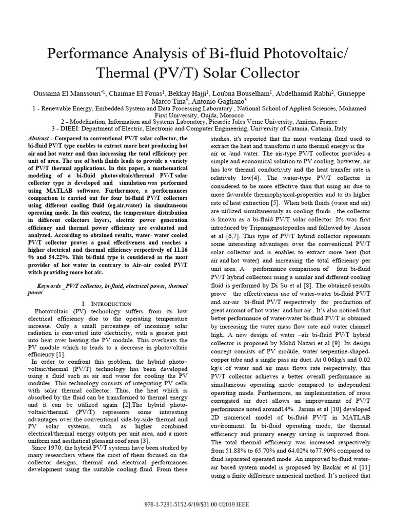 Performance Analysis of Bi-fluid Photovoltaic - Thermal (PV-T) Solar ...