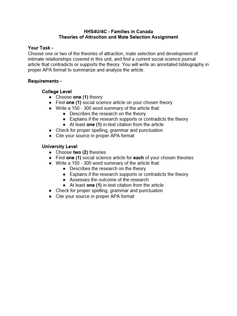 Theories of Attraction Assignment Guide | PDF | Vocabulary | Theory