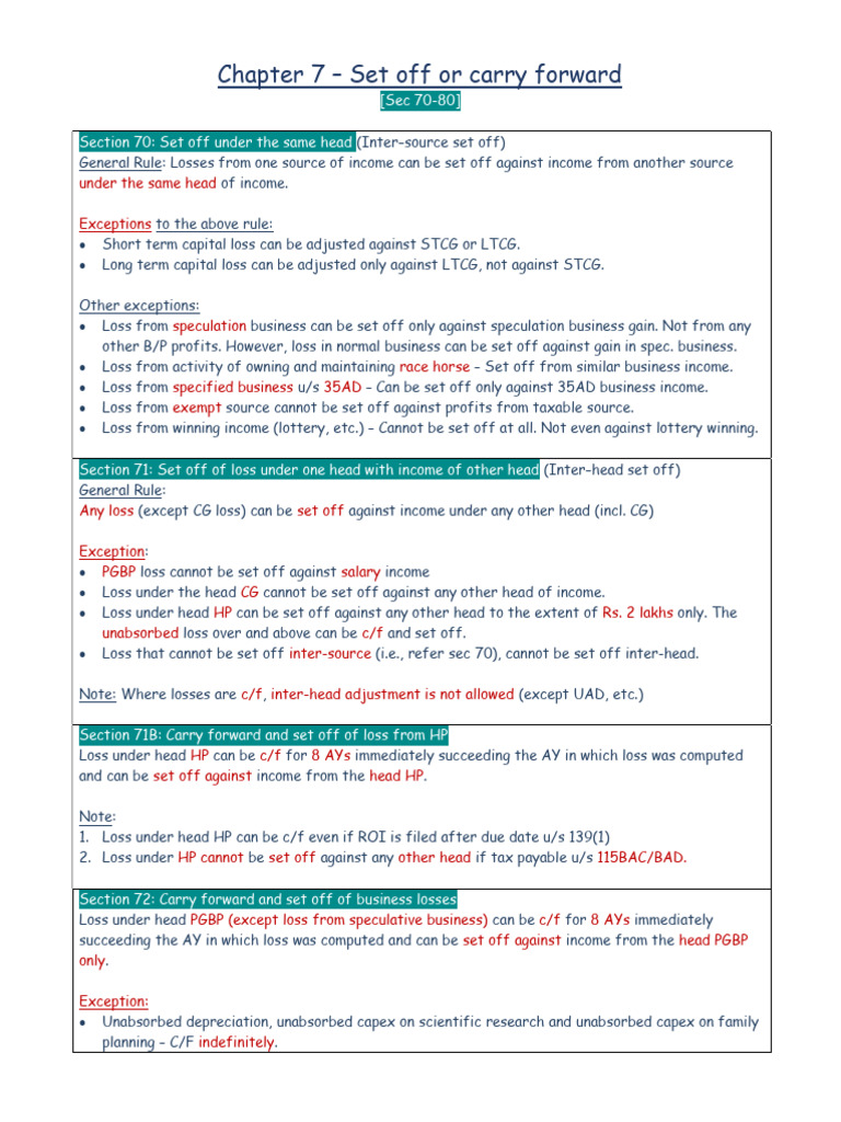 Loss Set Off and Carry Forward Rules | PDF | Capital Gains Tax | Business