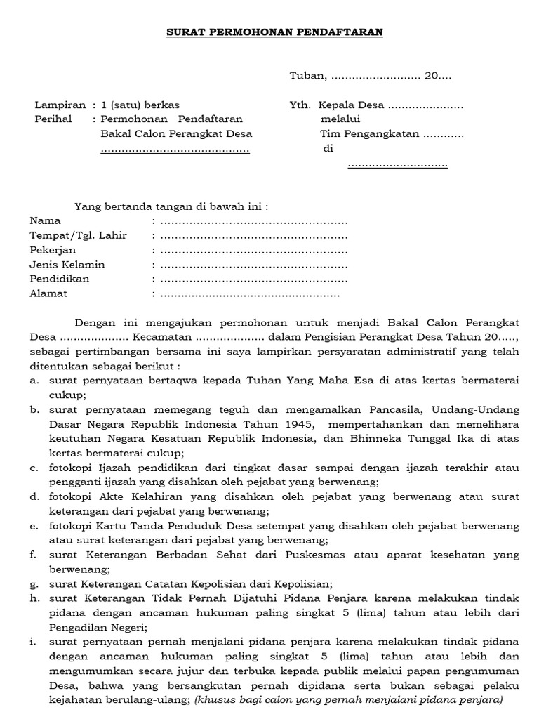 Format Surat Permohonan Pendaftaran Dan Surat Pernyataan 3523132004 | PDF
