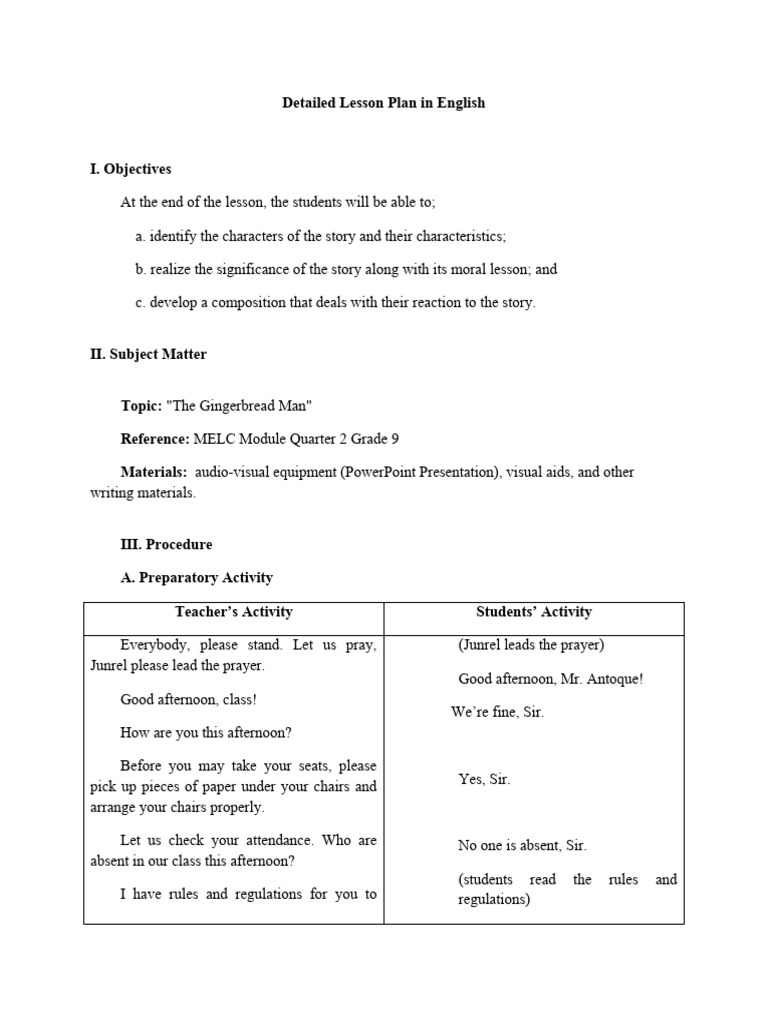 Lesson Plan: The Gingerbread Man | PDF