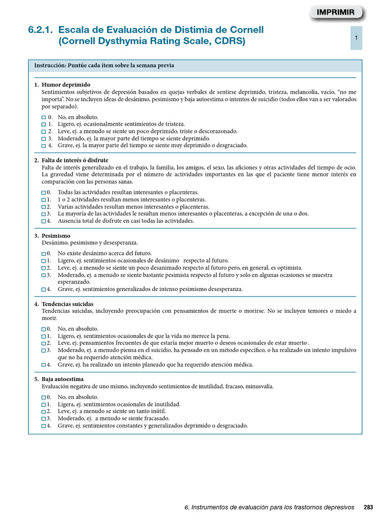 Escala de Evaluación de Distimia de Cornell | PDF | Ansiedad ...