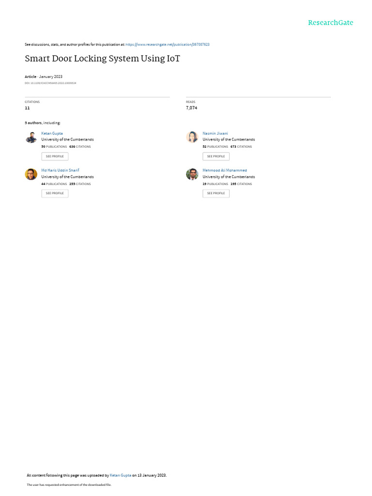 Smart Door Locking System Using Iot Pdf Arduino Internet Of Things