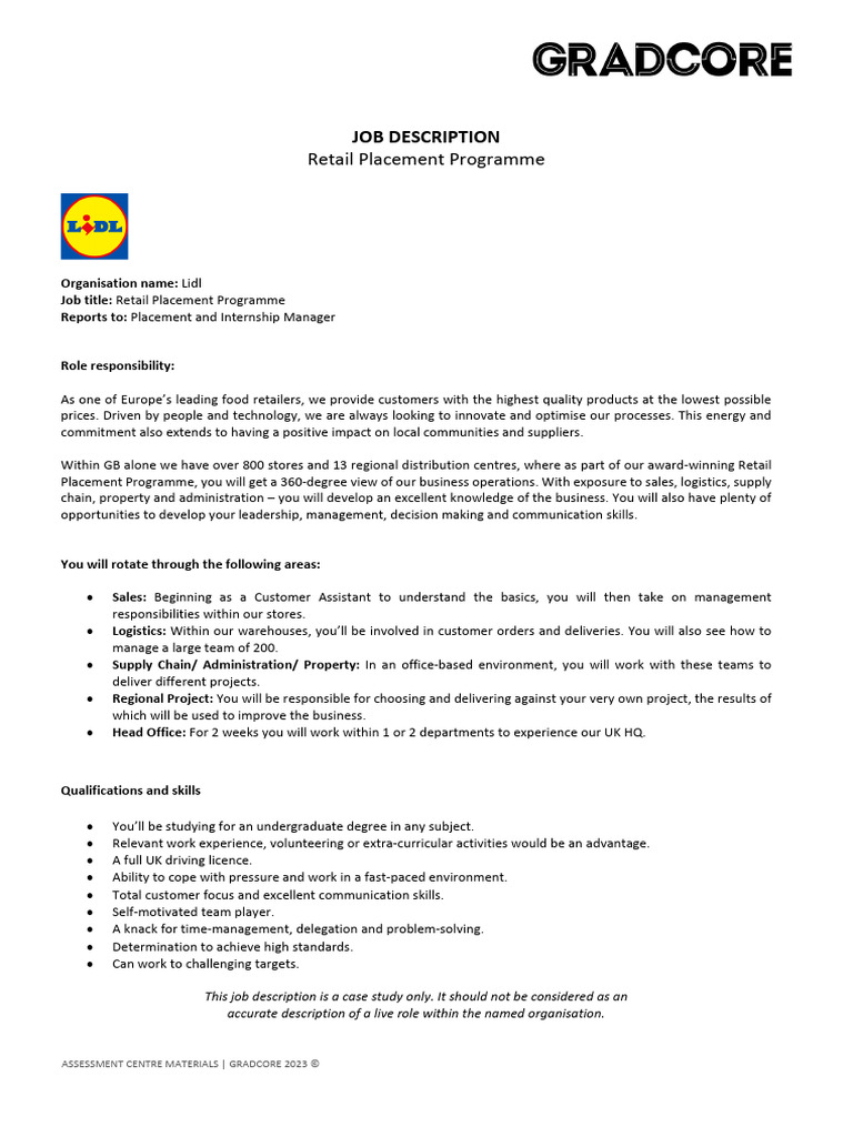 Lidl - Retail Placement Programme | PDF | Retail | Supply Chain