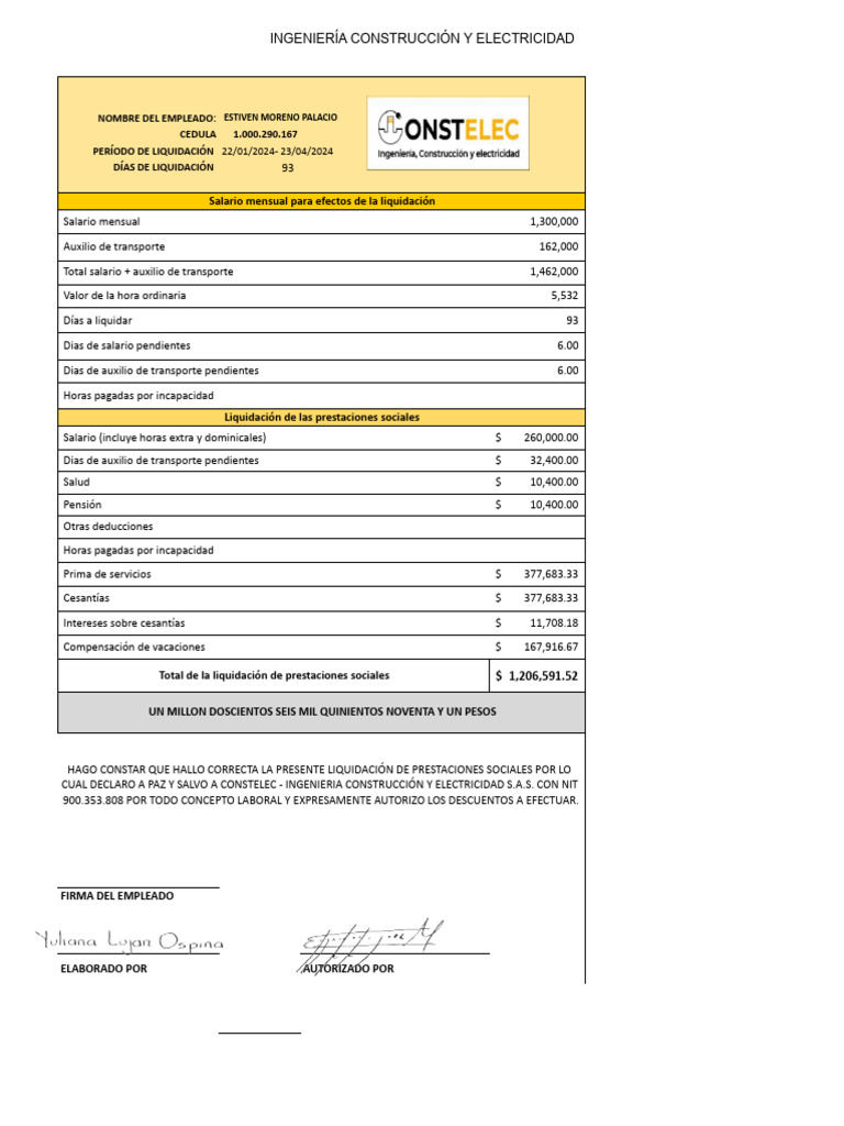 Liquidaciones Prestacionales - XLSX - Estiven Moreno Palacio | PDF | Salario | Relaciones laborales