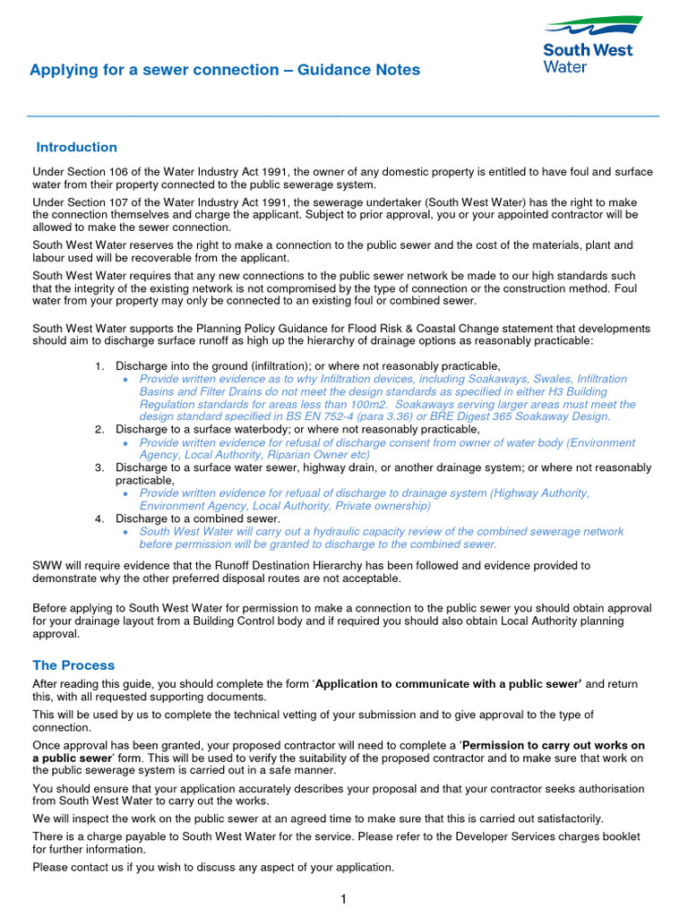 Sewer Connection Application Guidance | PDF | Sewerage | Sanitary Sewer