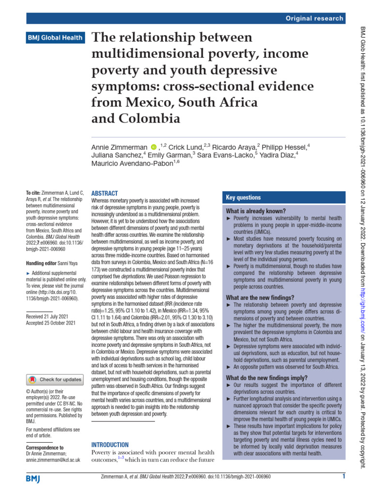 The Relationship Between Multidimensional Poverty | PDF | Poverty ...
