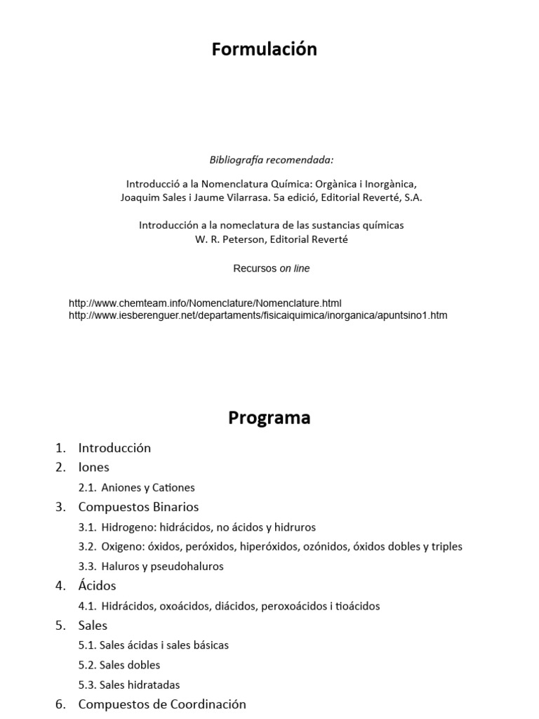 Formulacio 2 Química Inorganica UB | PDF | Sal (química) | Ion