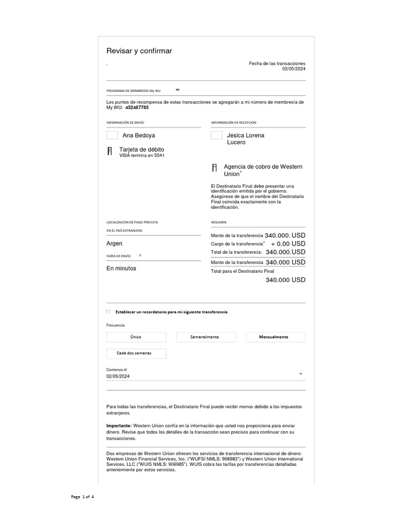 Comprobante de Transferencia Western Union | PDF | Western Union | Comercio