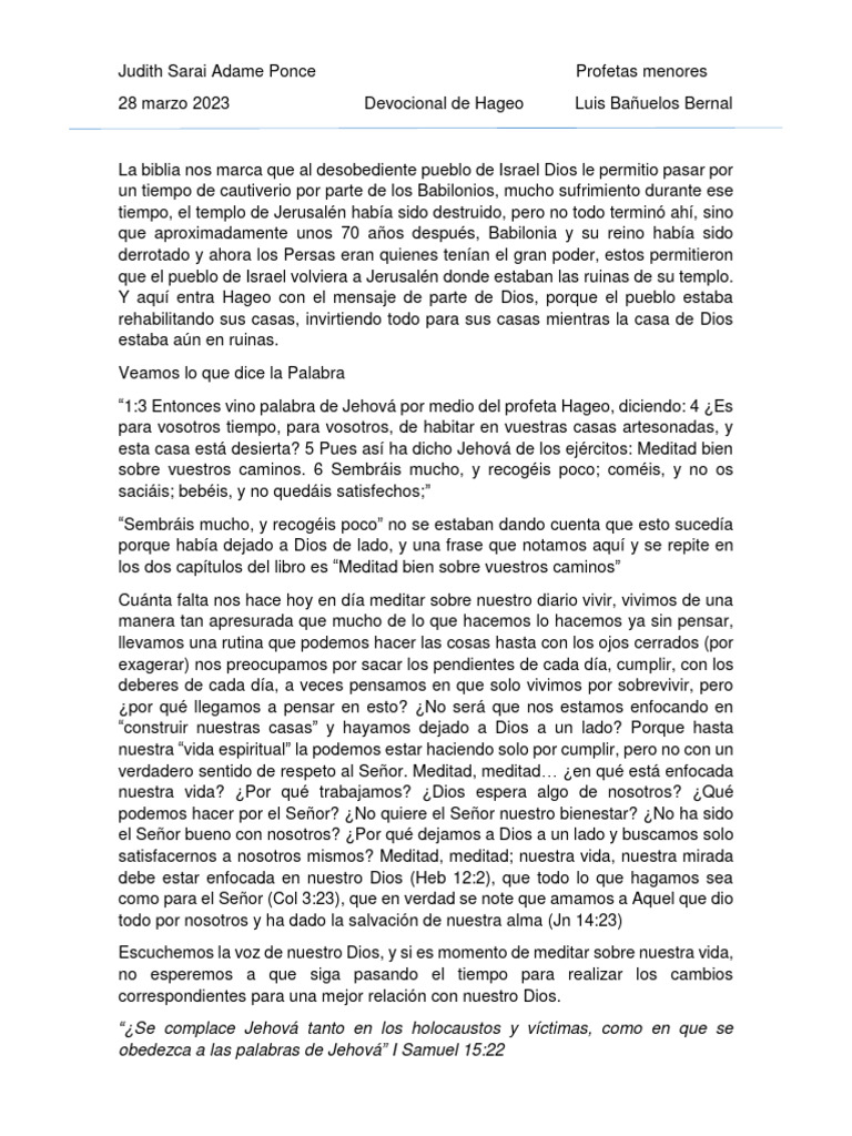 Devocional de Hageo | PDF | Dios | Creencia religiosa y doctrina