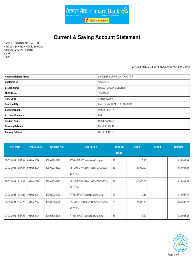 Current & Saving Account Statement | PDF | Debit Card | Phishing
