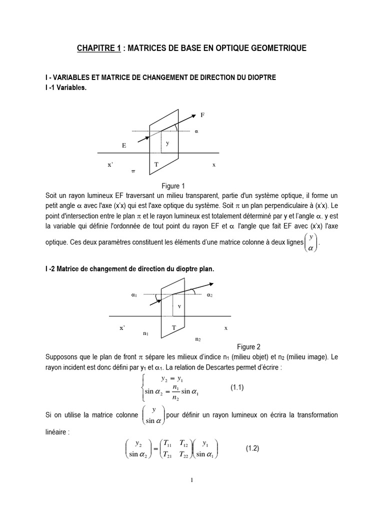 Cours Optique Matricielle | PDF | Optique | Radiation électromagnétique