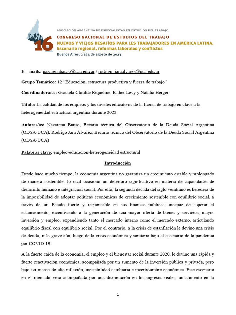 Empleo y Educación en Argentina 2022 | PDF | Empleo | Derecho laboral