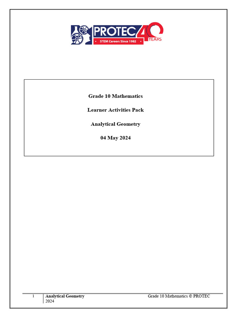 WK 13 - Grade 10 Mathematics - Analytical Geometry - 04 May 2024 | PDF | Line (Geometry) | Equations