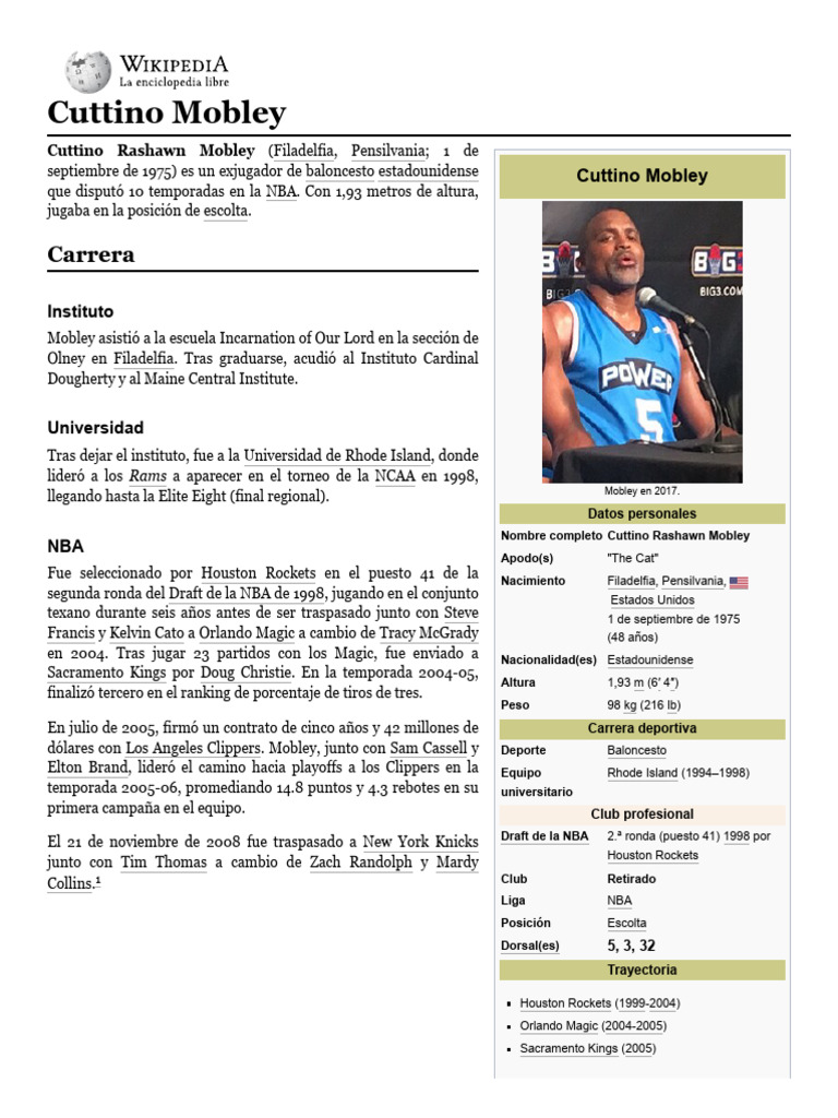 Cuttino Mobley: Trayectoria NBA | PDF | Deportes de equipo | Asociacion ...