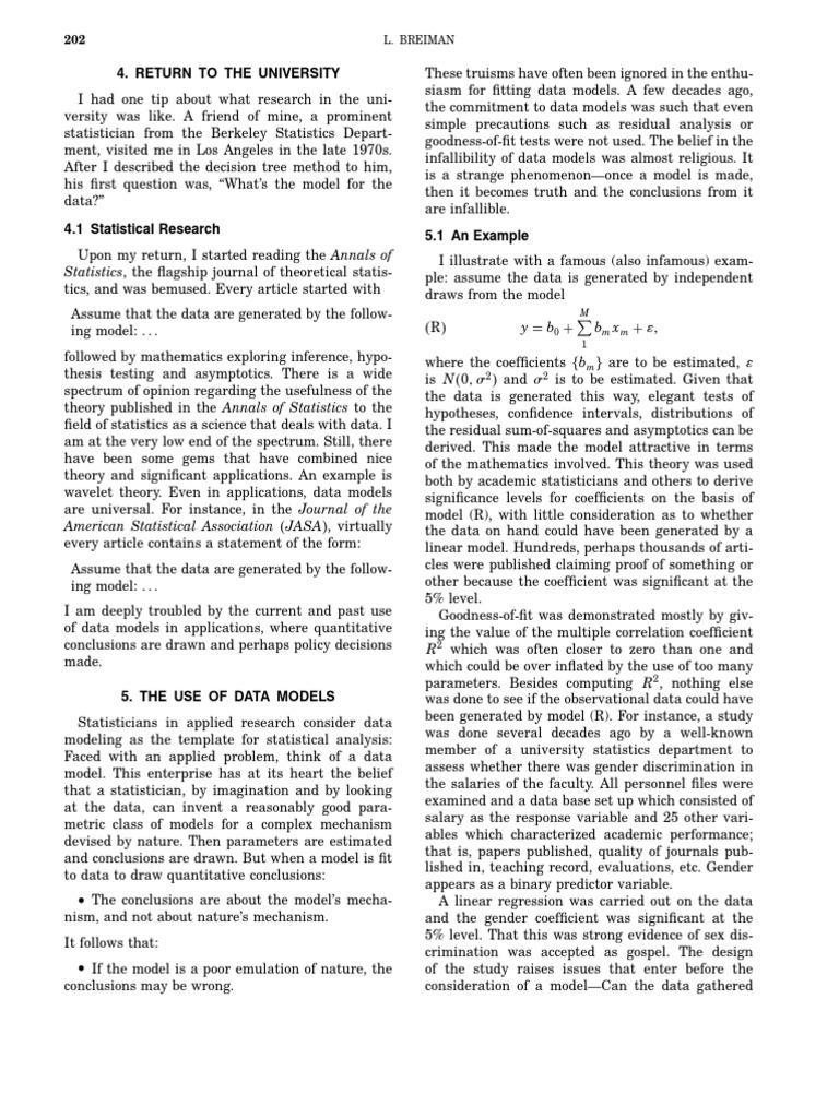 Statistical Modeling Breiman-Pages-4,9,13 | PDF | Statistics | Linear Regression