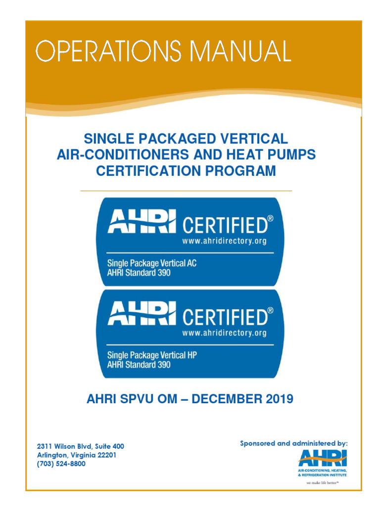 AHRI 390 SPVU_OM 2019 | PDF | Air Conditioning | Heat Transfer