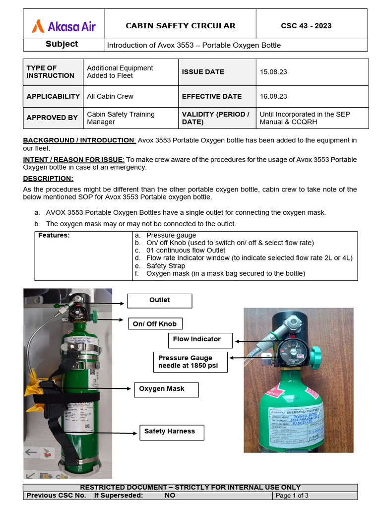 CSC 43 2023 Introduction Of Avox 3553 Portable Oxygen Bottle PDF