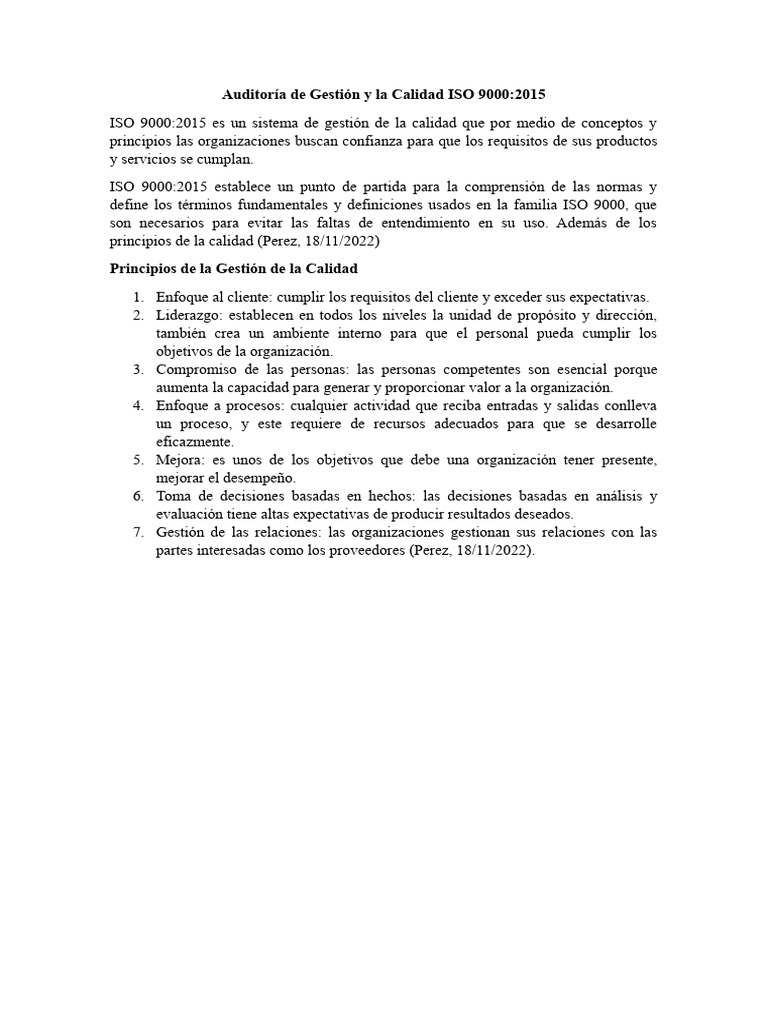 Principios Iso 9000 2015 Calidad Pdf