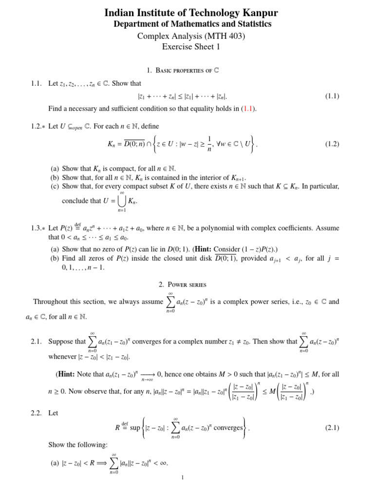 Exercise Sheet 1 MTH403 | Download Free PDF | Power Series | Abstract Algebra