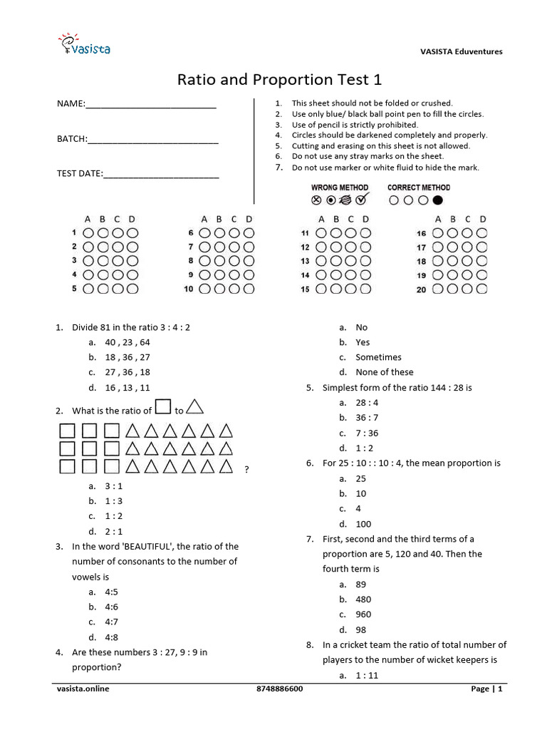 Ratio and Proportion Mock Test | PDF | Ratio