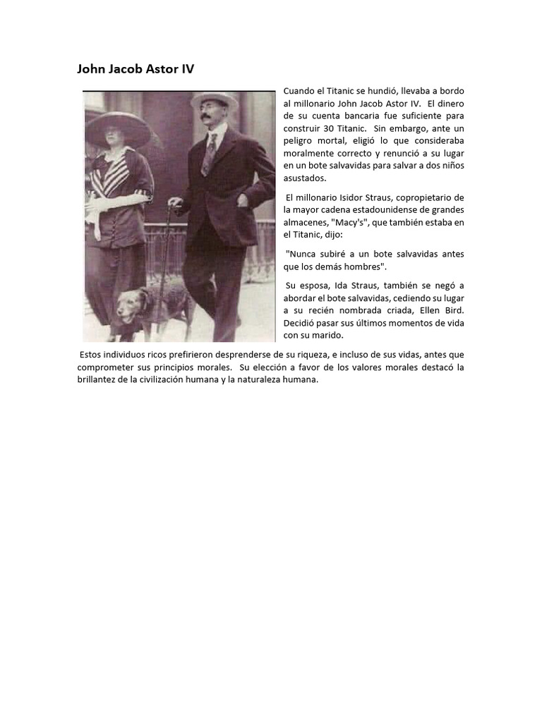 John Jacob Astor IV: Valor y Sacrificio en el Titanic | PDF