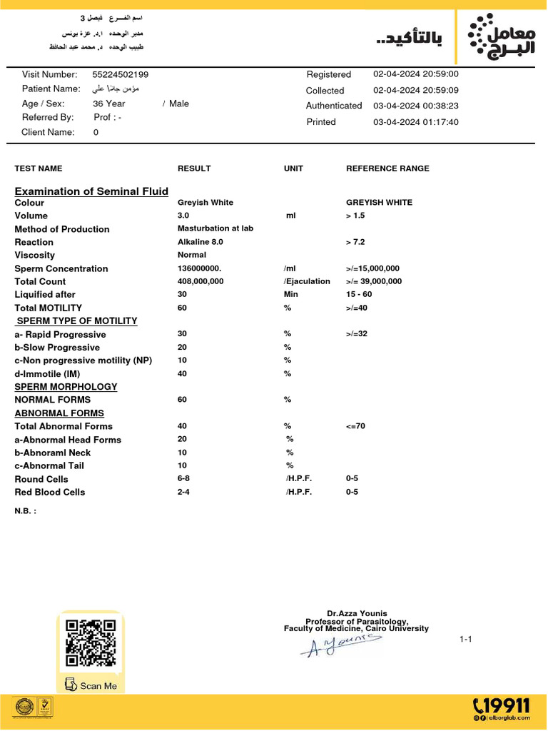 Semen Analysis Report | PDF | Human Reproduction | Reproduction