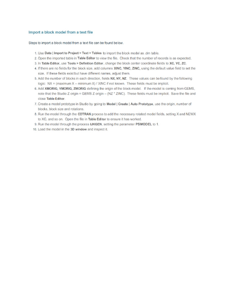 How To Import A Block Model From A Text File in Datamine | PDF