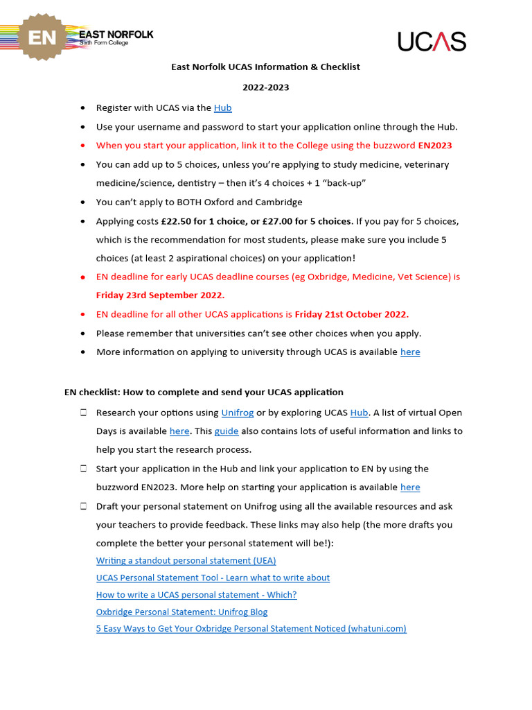 UCAS Check List 2022 2 | PDF