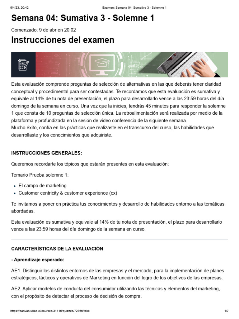 Examen - Semana 04 - Sumativa 3 - Solemne 1 | PDF | Marketing | Business Examen - Semana 04 - Sumativa 3 - Solemne 1 | PDF | Marketing | Business