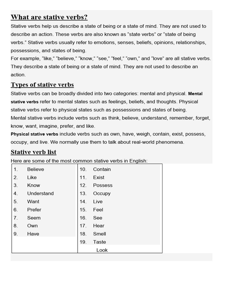 Stative and Dynamic Verbs | PDF
