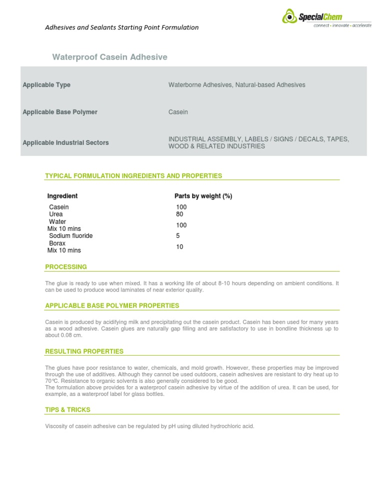 Waterproof Casein Adhesive | PDF | Cooking, Food & Wine | Technology ...