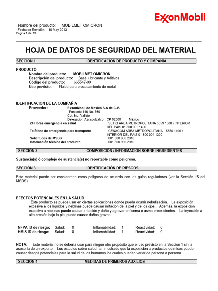 Hoja de Seguridad Mobilmet Omicron | PDF | Ventilación (Arquitectura ...