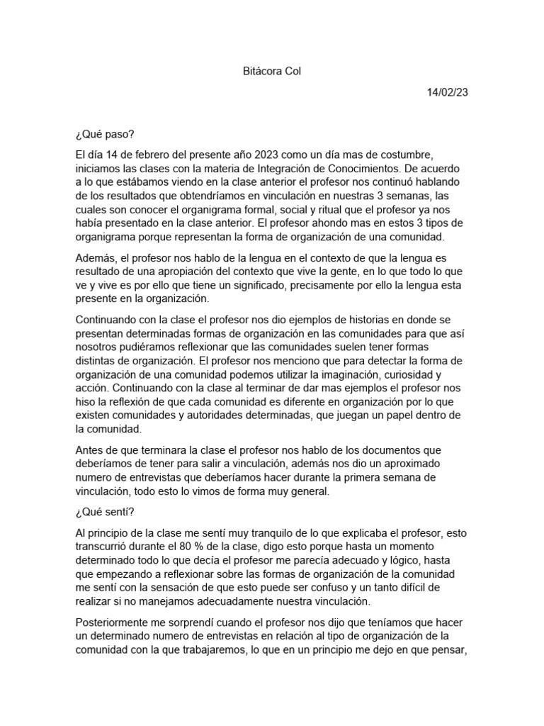 Bitácora Col 3 | PDF | Cognición