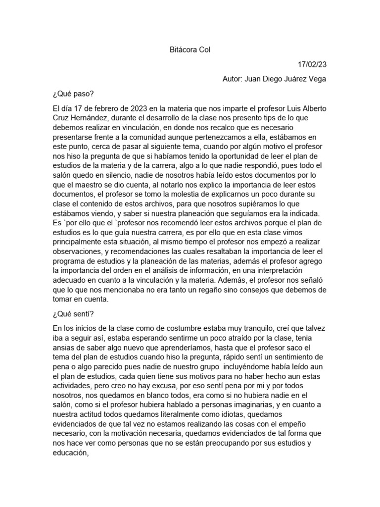 Bitácora Col 5 | PDF | Plan de estudios
