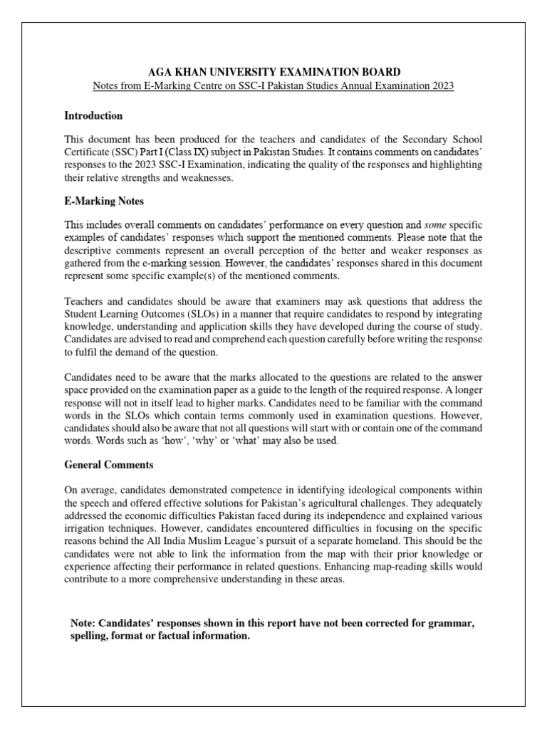 E Marking Notes Pakistan Studies English Version IX | PDF | Pedagogy ...