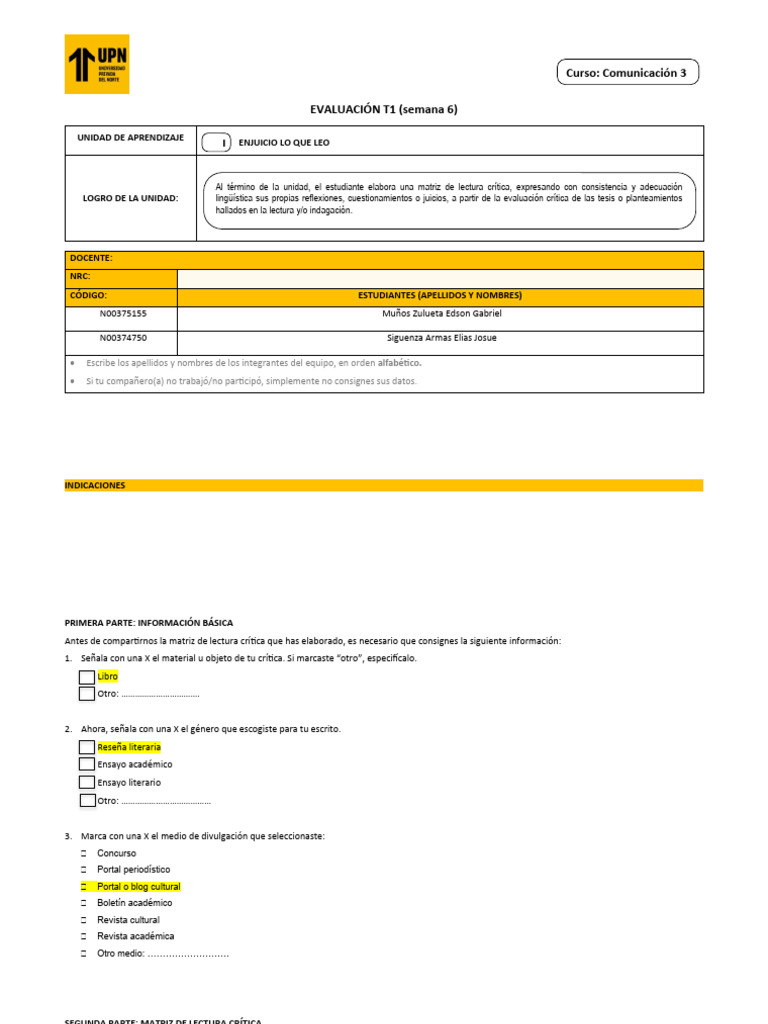 Evaluación T1 - Comu3 - 2024-1 | PDF | Trauma psicólogico | Evaluación