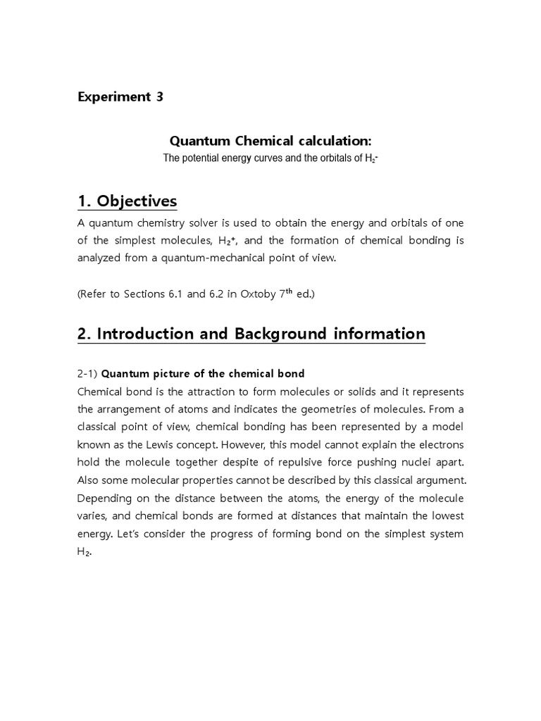 Exp3 Quantum Chemical Calculation - Manual | PDF | Chemical Bond | Schrödinger Equation