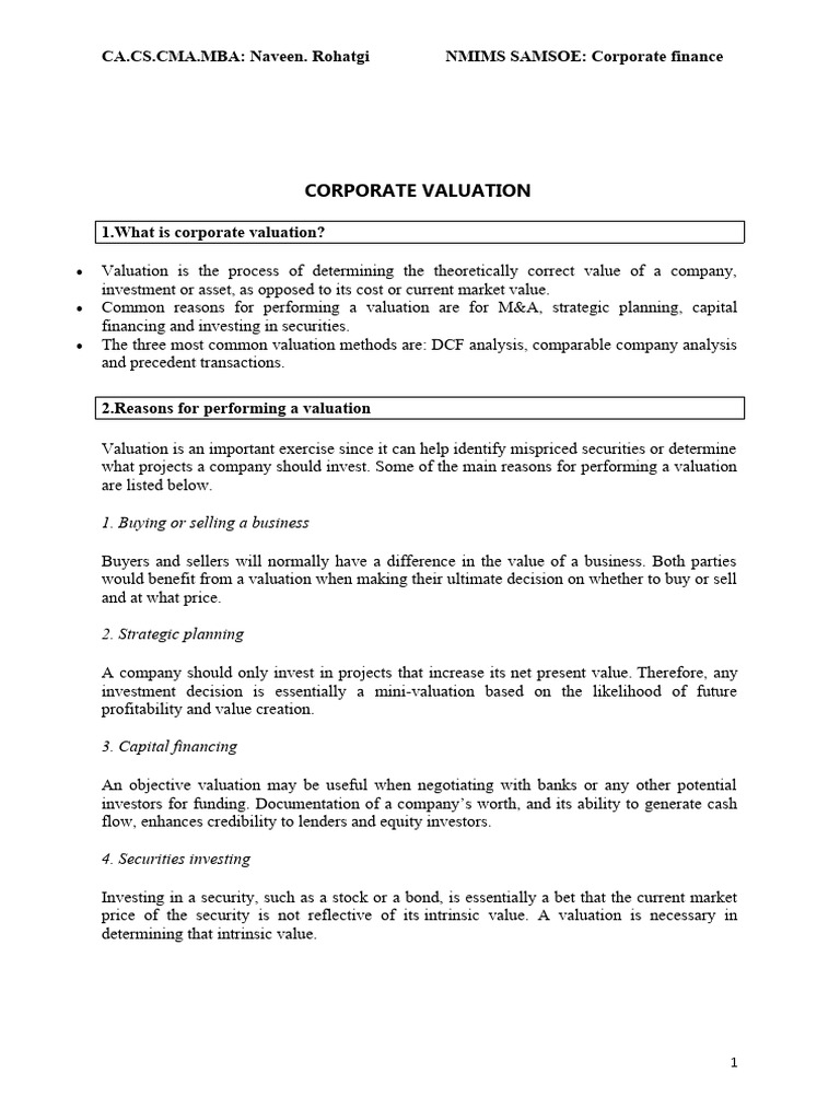 Corporate Valuation | PDF | Valuation (Finance) | Discounted Cash Flow
