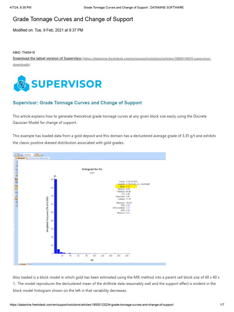Grade Tonnage Curves and Change of Support - DATAMINE SOFTWARE | PDF ...