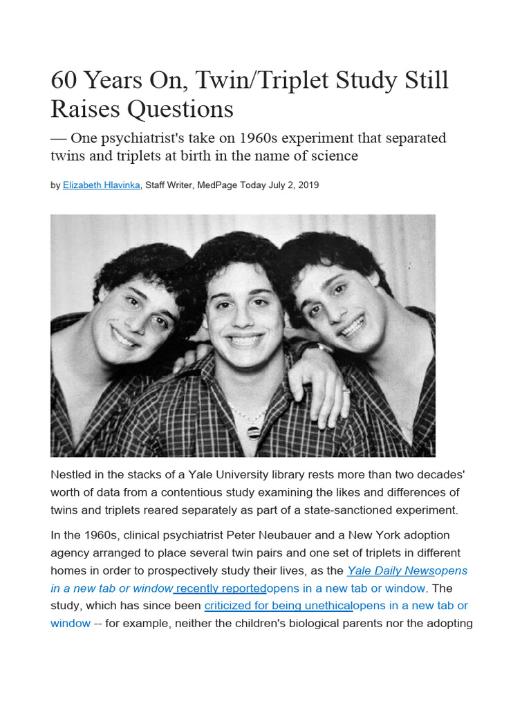 60 Years On TwinTriplet Study Still Raises Questions | PDF | Informed ...
