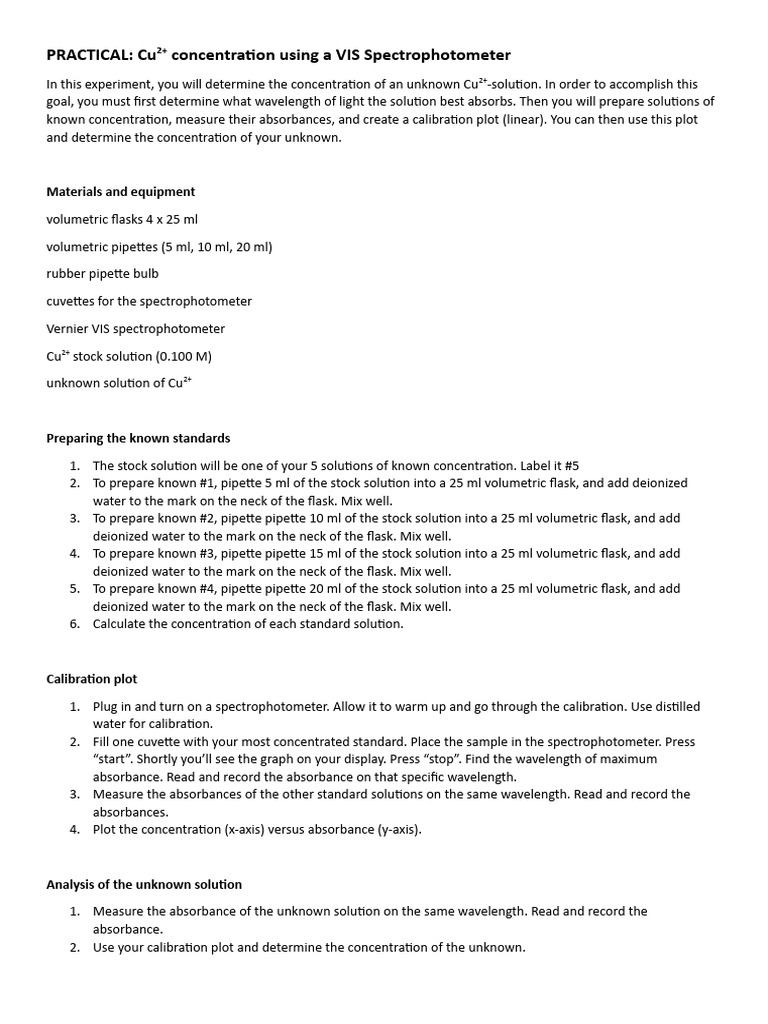 Practical Cu2 Concentration Using A VIS Spectrophotometer | PDF ...