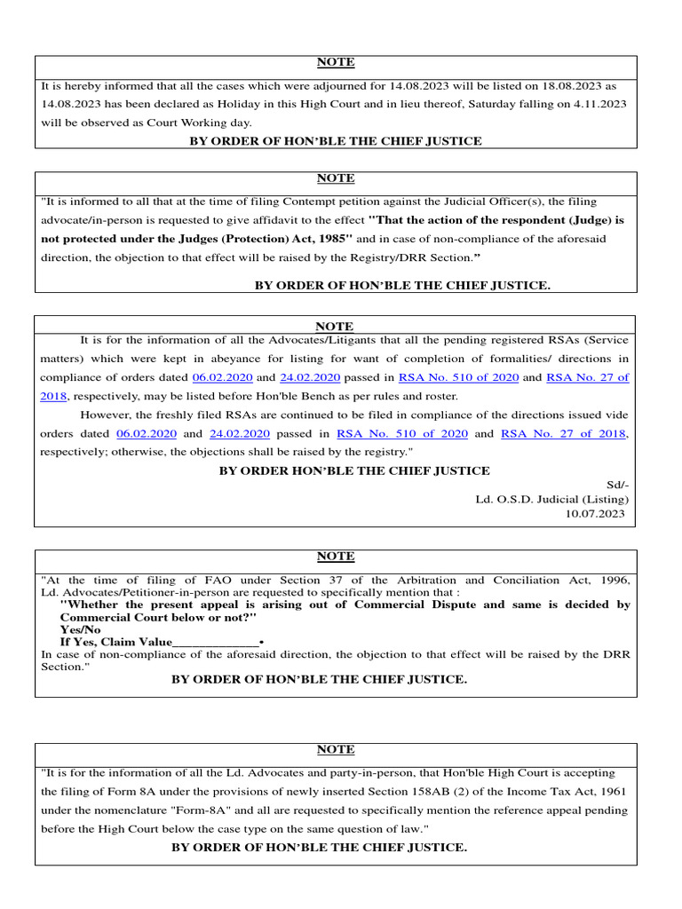 High Court Filing Guidelines and Notices | PDF | Advocate | Lawsuit