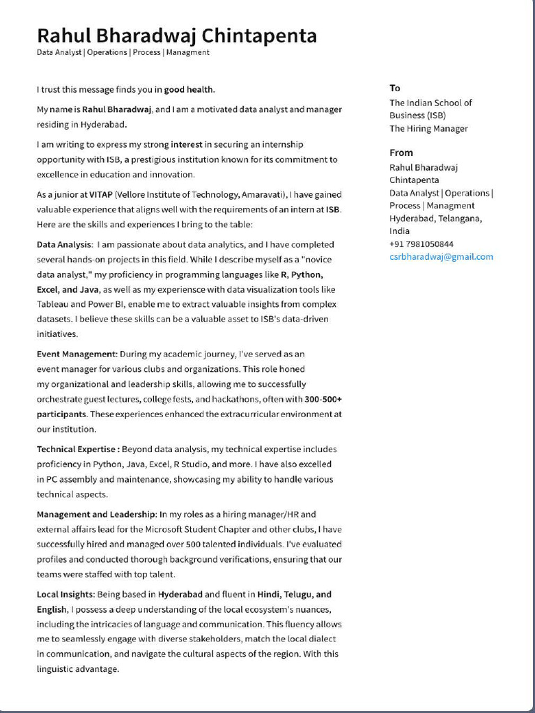 iSB COVER LETTER | PDF